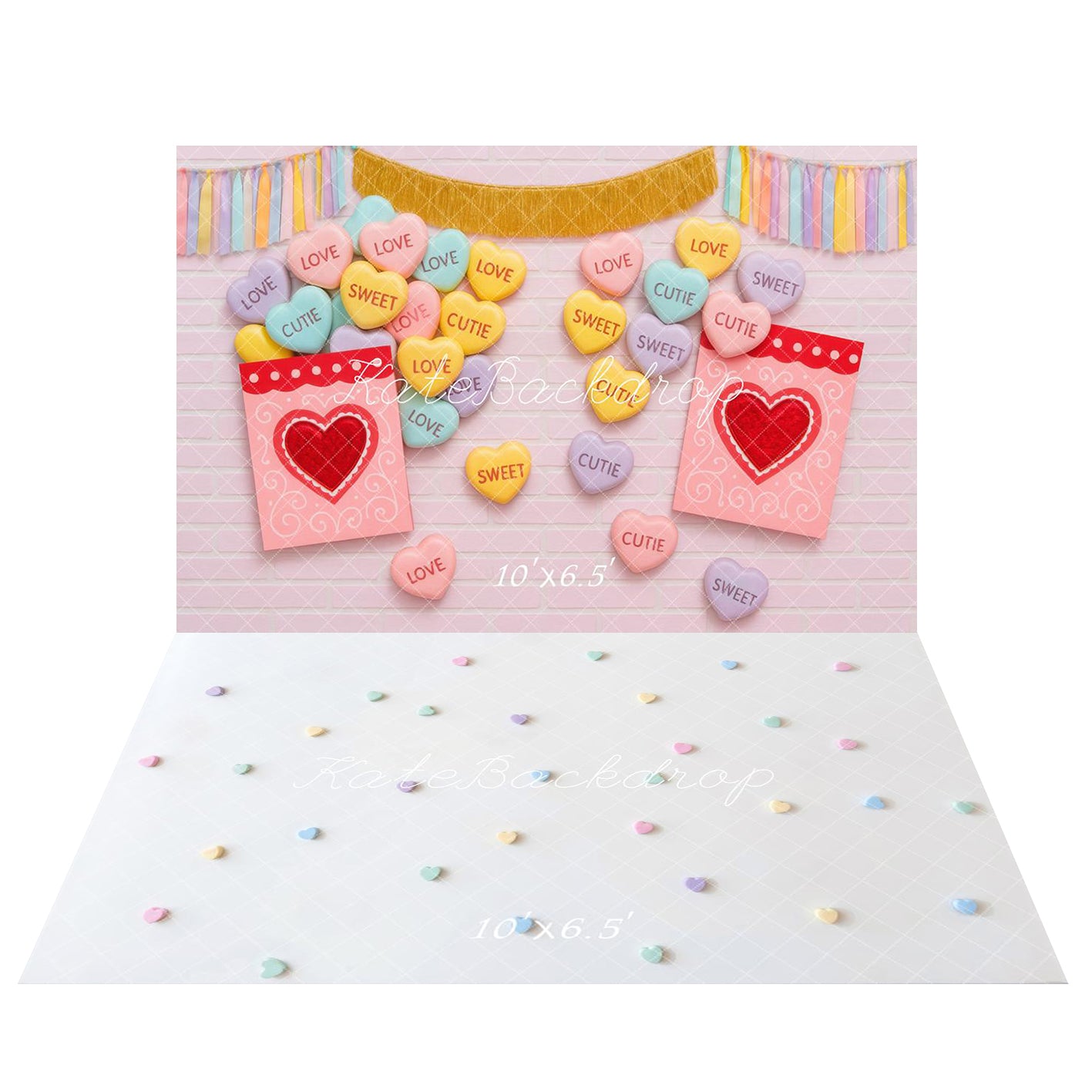 Kate Valentine's Day Heart Candy Pink Love Cards Backdrop+Pastel Candy ...