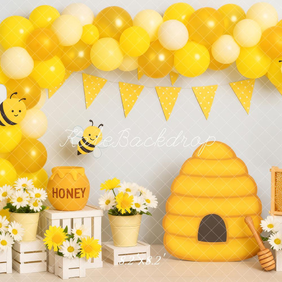 Kate Cake Smash Bee Hive Honeycomb Balloon Backdrop Designed by Patty