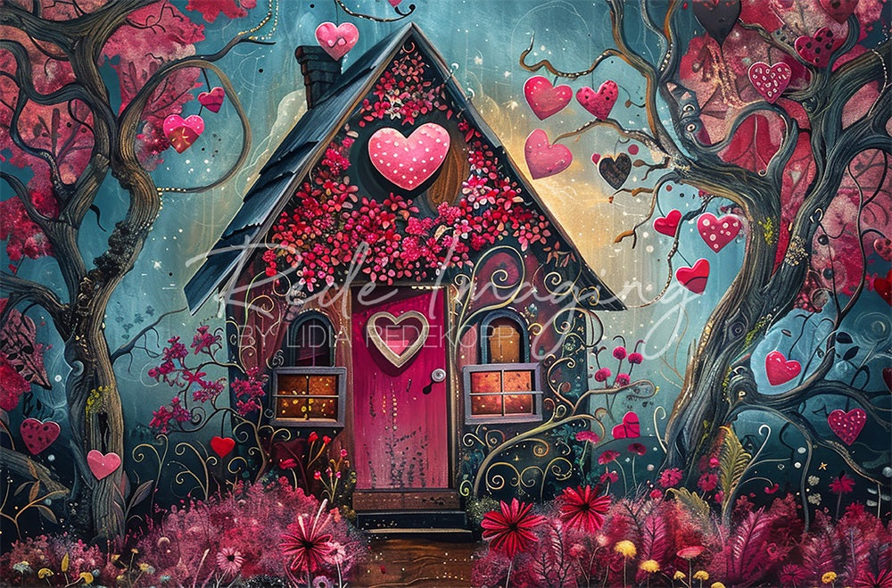 Kate Fine Art Fantasy Cartoon Forest Red Heart Hut Backdrop Designed b