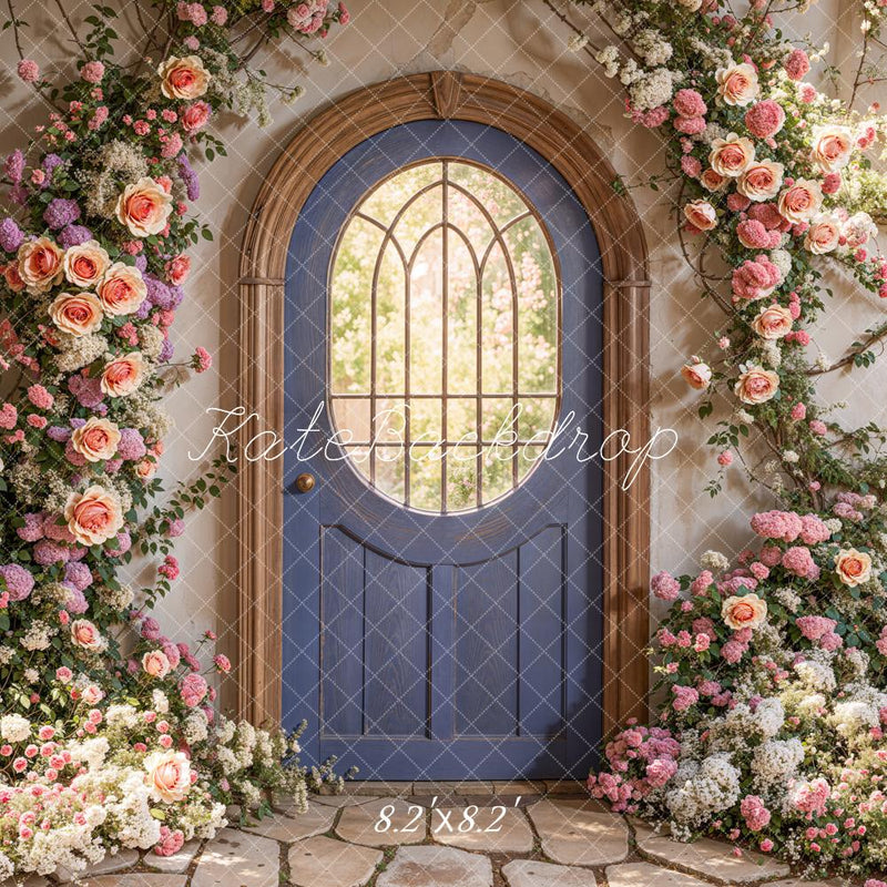 Charming Vintage Blue Door Floral Backdrop