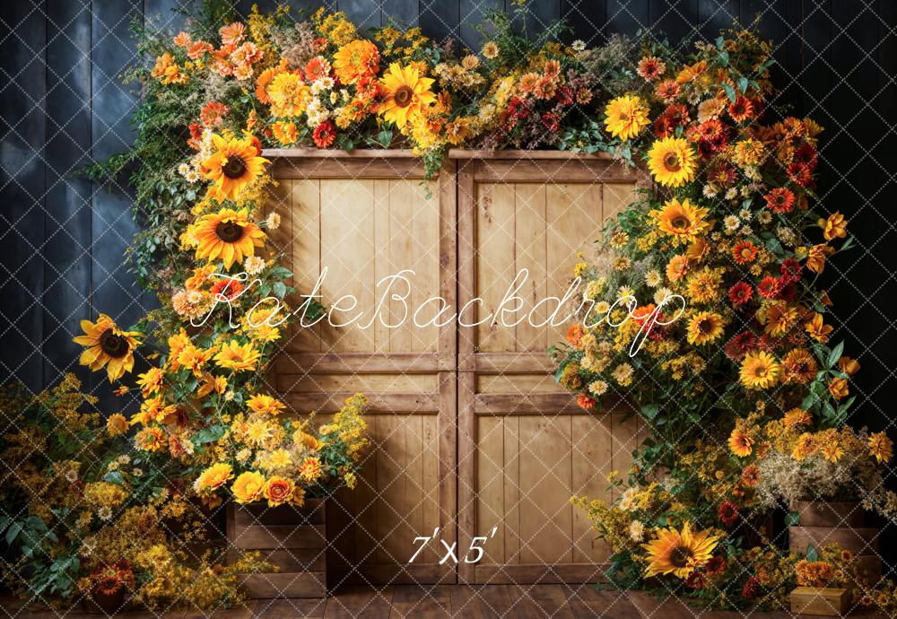Kate Fall Fine Art Colorful Flower Arch Wooden Door Backdrop Designed