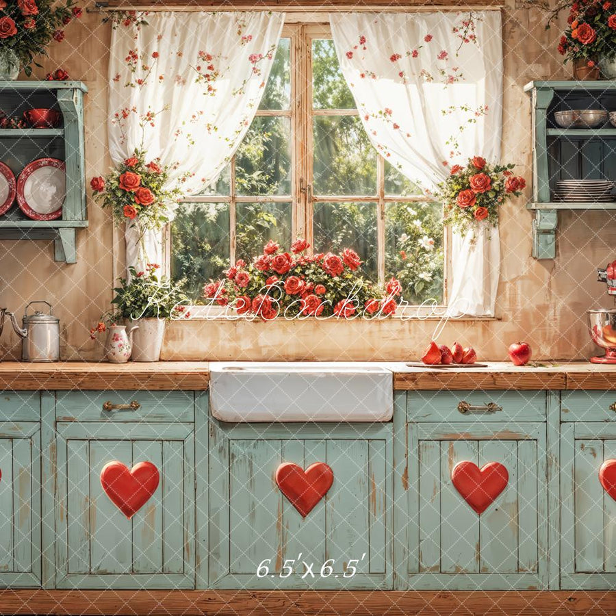 Rustic Vintage Kitchen Floral Backdrop