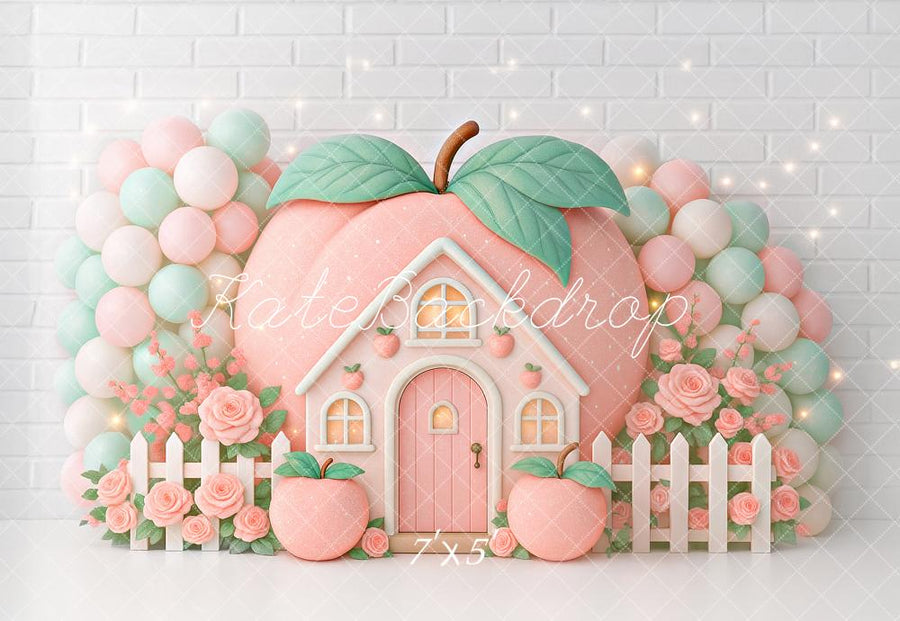 Kate Cake Smash Peach House Balloon Fence Backdrop Designed by Ashley