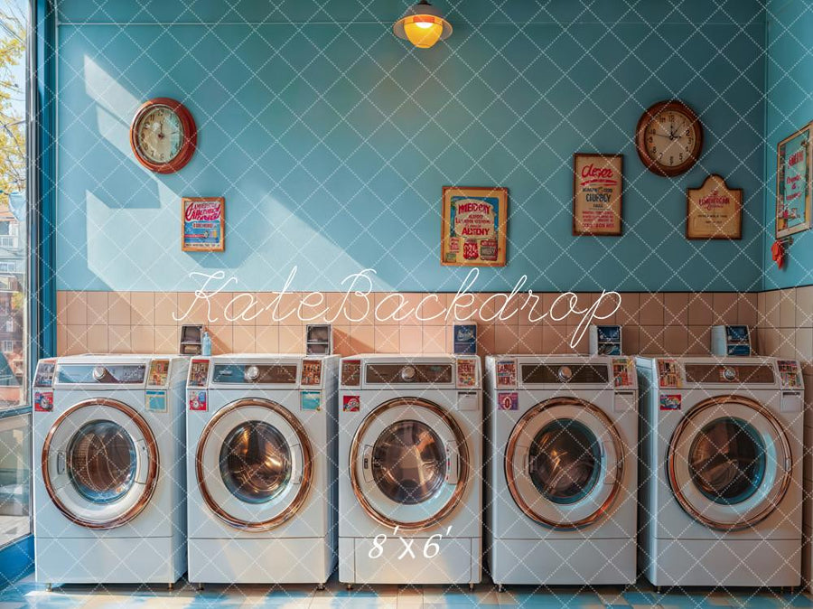 Vintage Laundromat Row Photo Backdrop