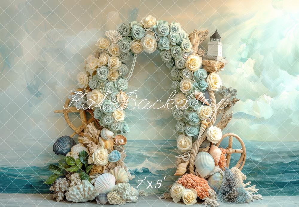 Kate Beach Mermaid Flower Arch Seashells Nautical Backdrop Designed by