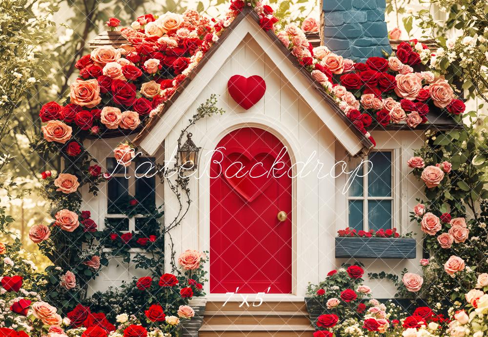 Charming Floral Cottage Red Door Backdrop