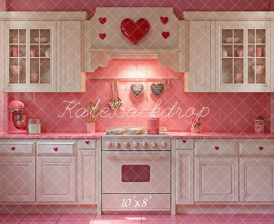 Romantic Pink Heart Kitchen Backdrop