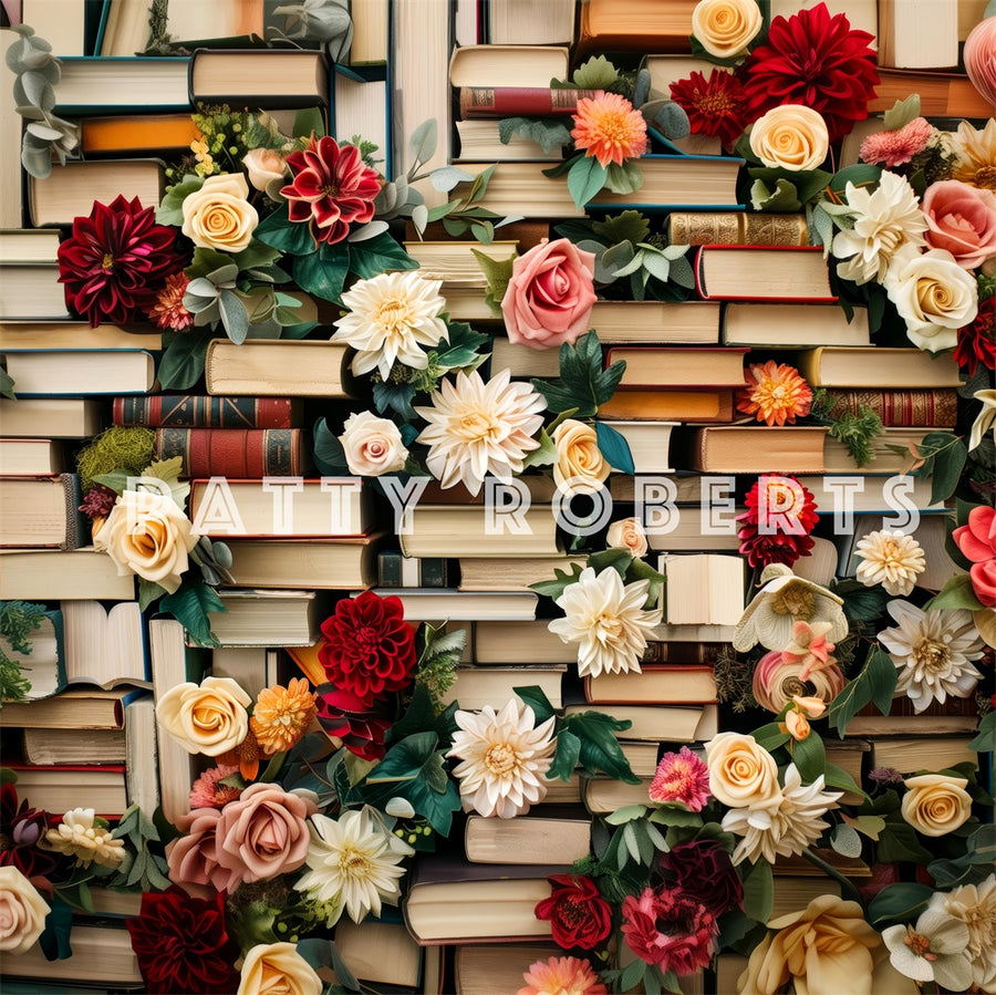 Vintage Books and Floral Wall Backdrop