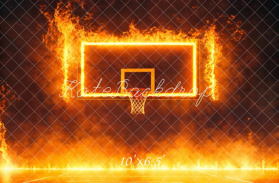 Fiery Neon Basketball Hoop Backdrop