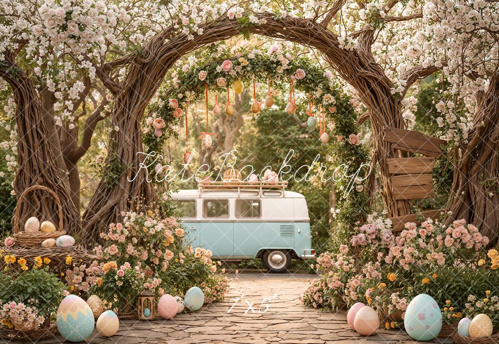 Kate Easter Bunny Flower Arch Vintage Van Backdrop Designed by Emetsel