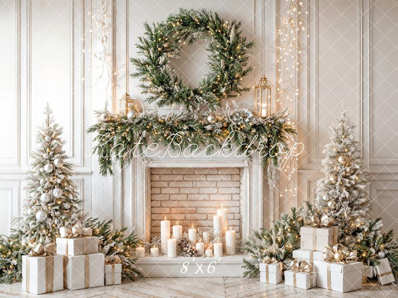 Elegant Festive Winter Fireplace Backdrop
