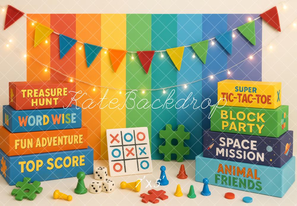 Kate Birthday Board Games Colorful Lights Kids Backdrop Designed by Li
