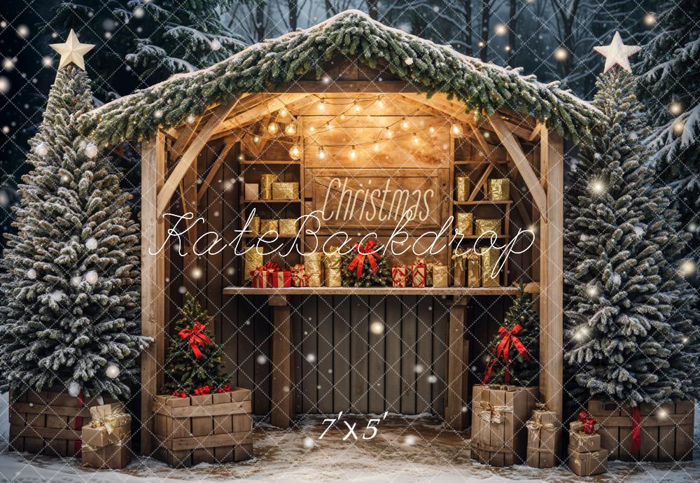 Cozy Festive Winter Snowy Market Backdrop