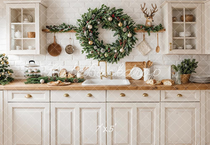 Cozy Festive Christmas Kitchen Backdrop