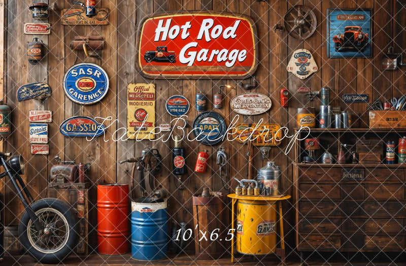Vintage Hot Rod Garage Wall Backdrop