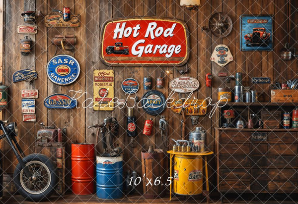 Vintage Hot Rod Garage Wall Backdrop
