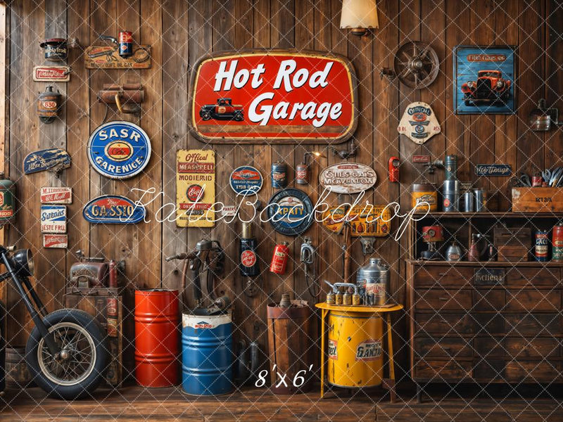 Vintage Hot Rod Garage Wall Backdrop