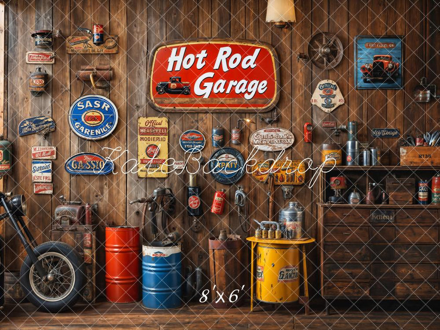 Vintage Hot Rod Garage Wall Backdrop