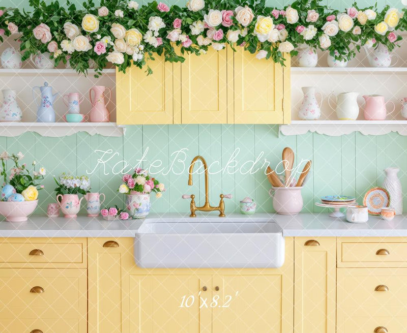 Charming Floral Kitchen Morning Backdrop