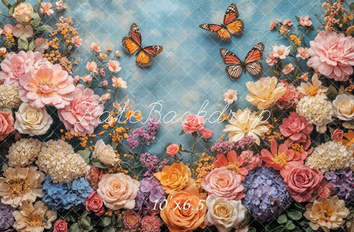 Vintage Floral Garden with Butterflies Backdrop