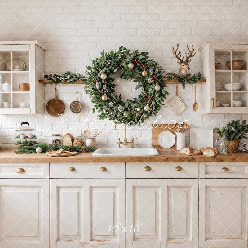 Cozy Festive Christmas Kitchen Backdrop
