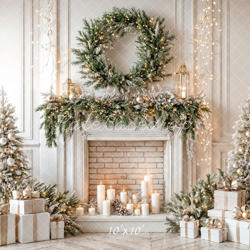 Elegant Festive Winter Fireplace Backdrop