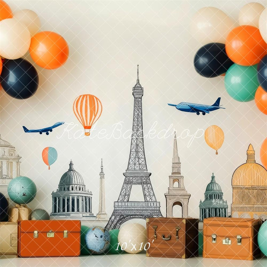 Vintage Travel Balloon Paris Backdrop