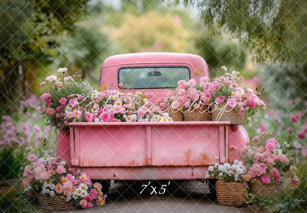 Vintage Pink Truck Floral Backdrop