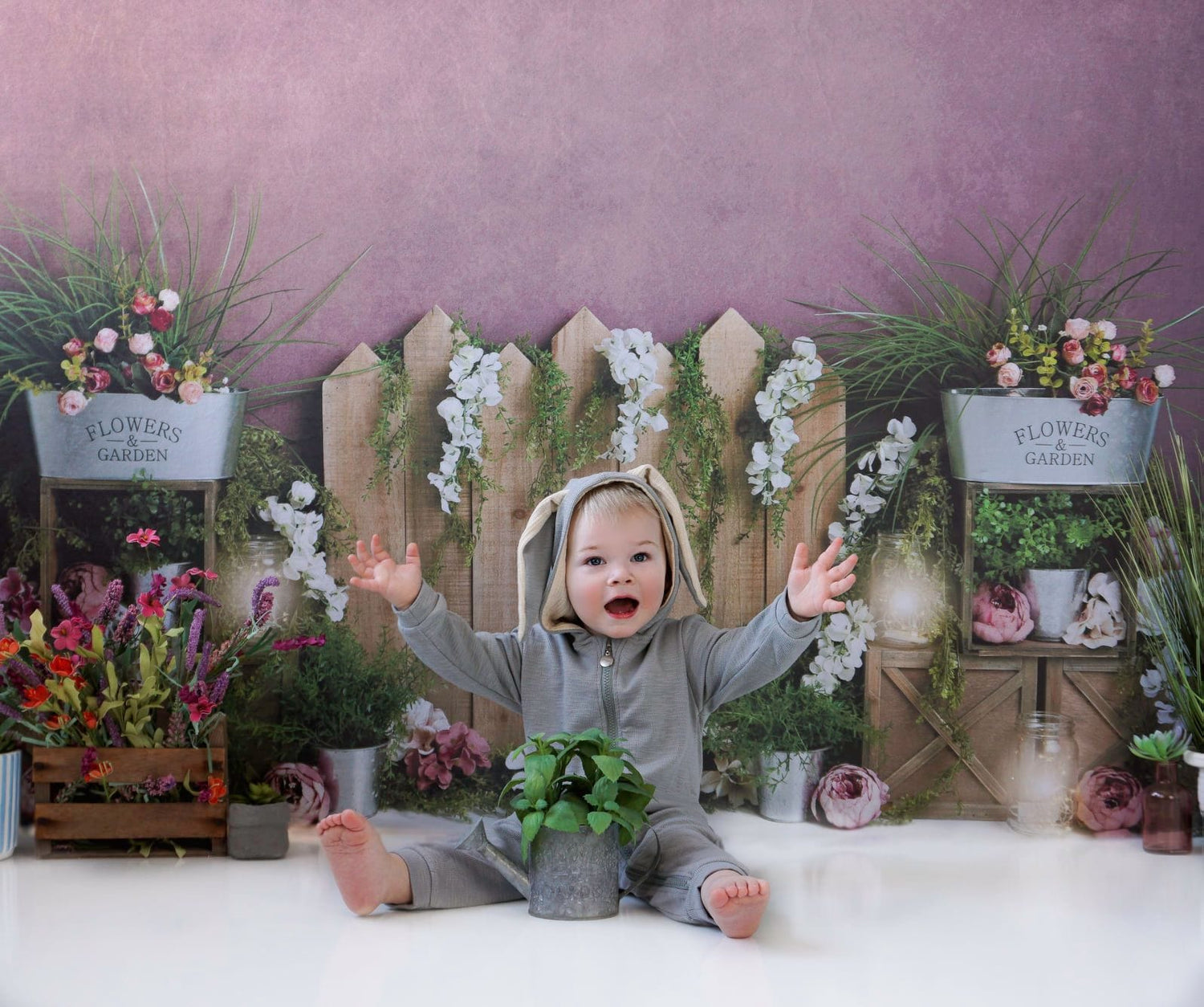 Rustic Floral Garden Wooden Backdrop