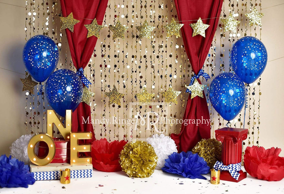 Festive Red Blue Gold Celebration Backdrop