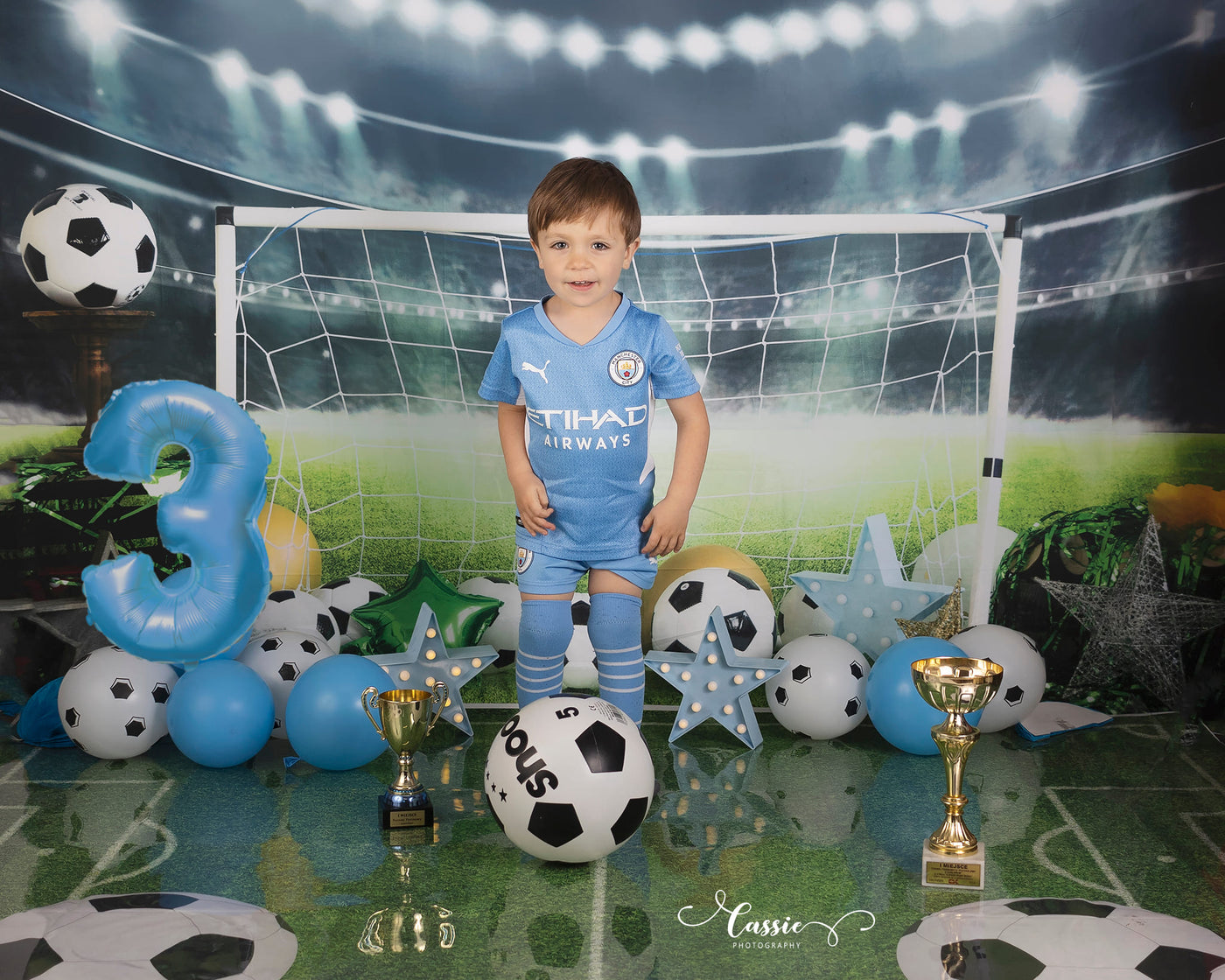 Vibrant Soccer Goal Celebration Backdrop