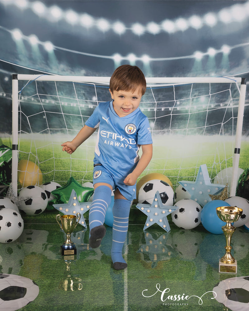 Vibrant Soccer Goal Celebration Backdrop