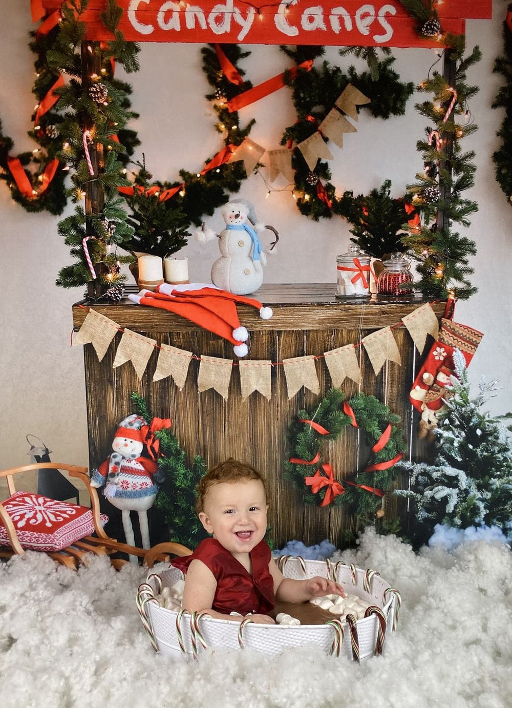 Festive Candy Cane Holiday Market Backdrop