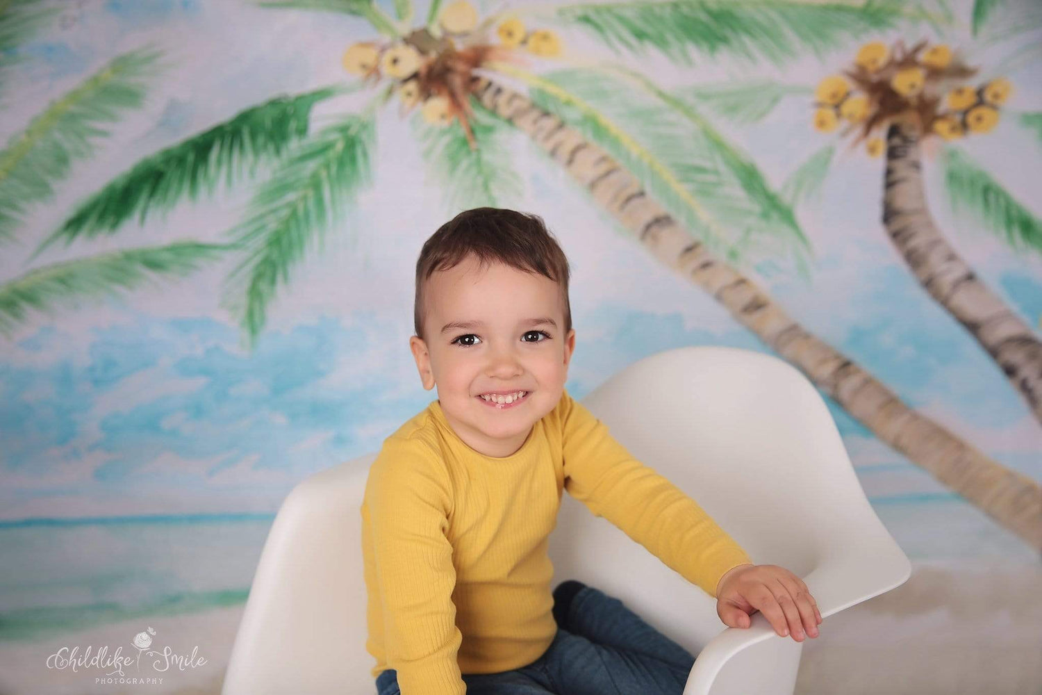 Tropical Palm Tree Beach Watercolor Backdrop