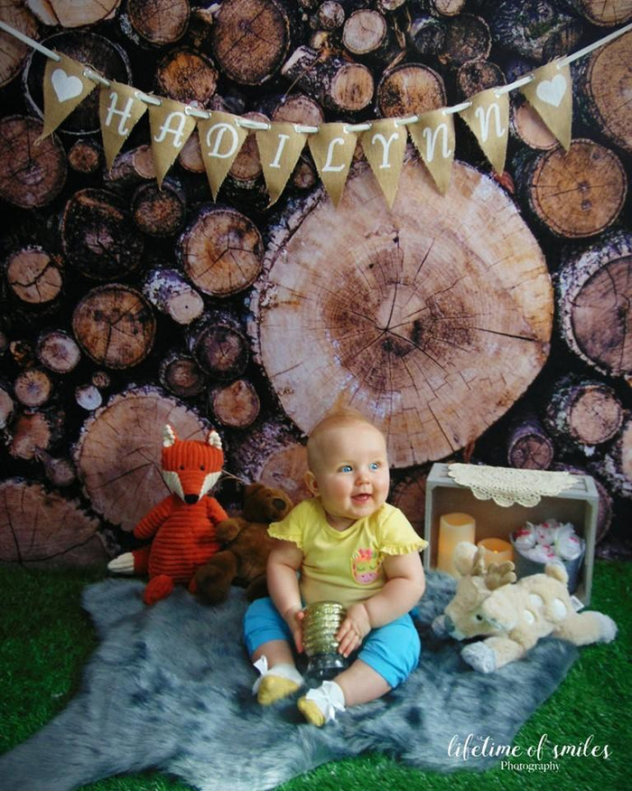 Rustic Natural Wood Log Crosscut Backdrop