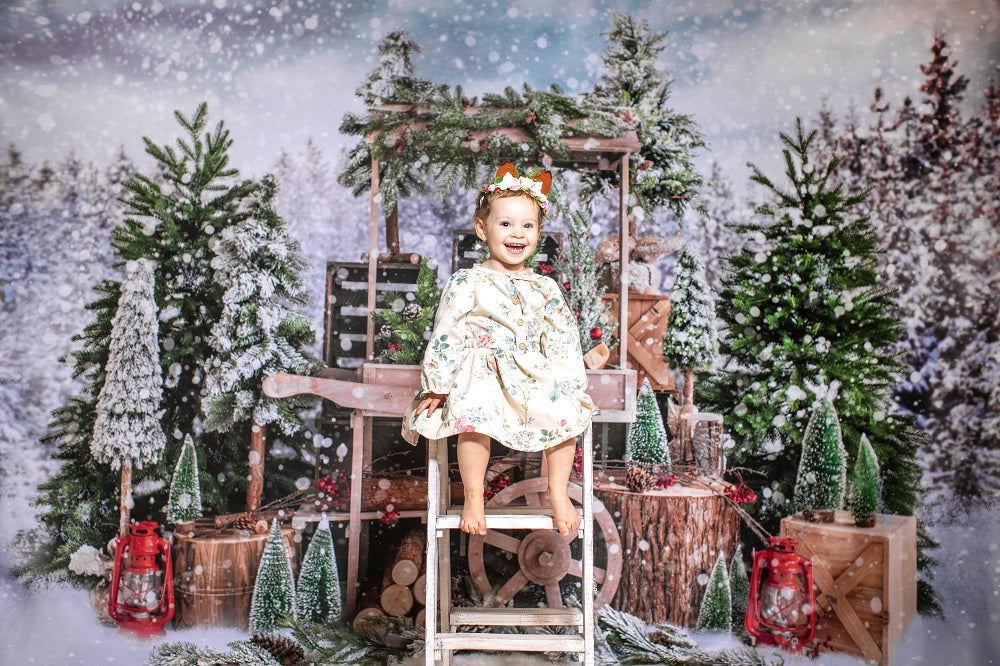 Kate Christmas Trees Backdrop Winter Snow for Photography