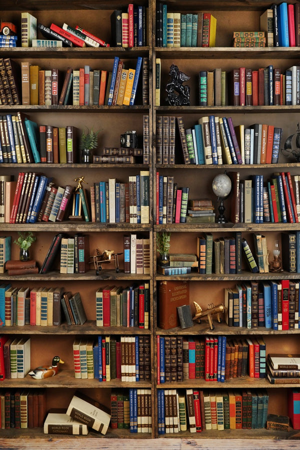 Vintage Library Bookshelf Backdrop Wall