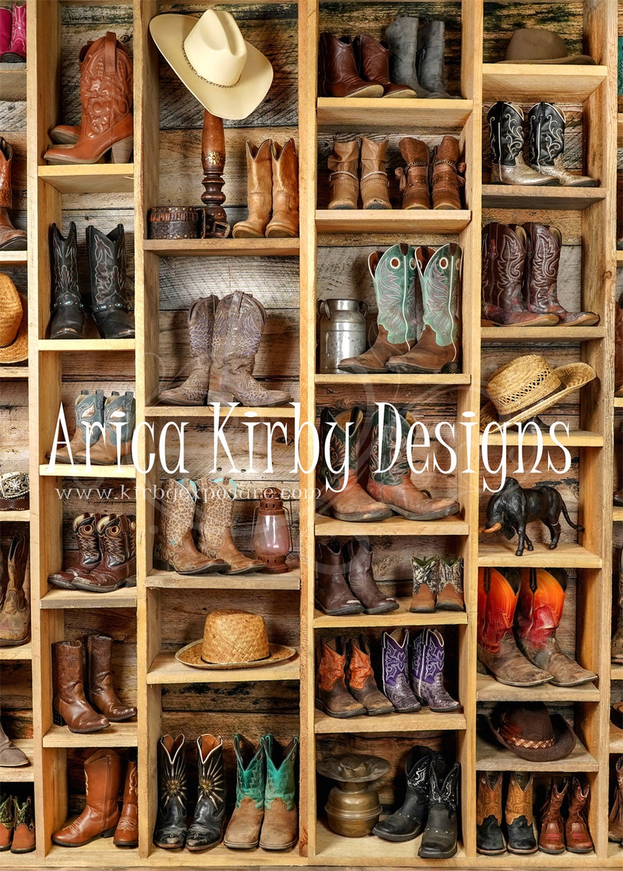 Rustic Western Cowboy Boot Display Backdrop
