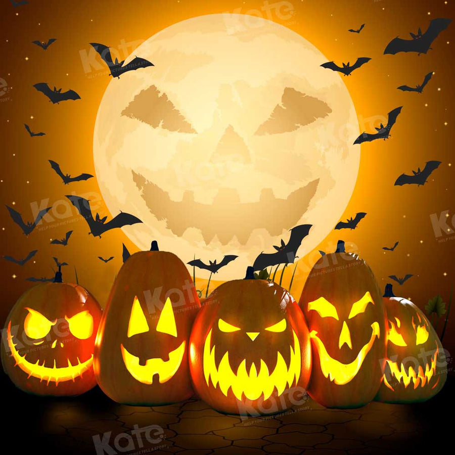 Spooky Halloween Pumpkin Moonlit Night Backdrop
