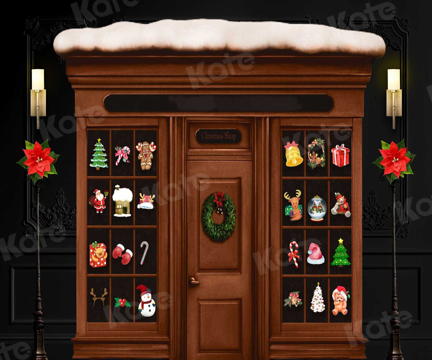 Festive Holiday Shopfront Winter Backdrop
