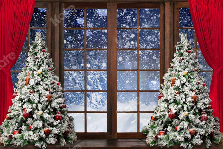 Festive Snowy Window Christmas Backdrop
