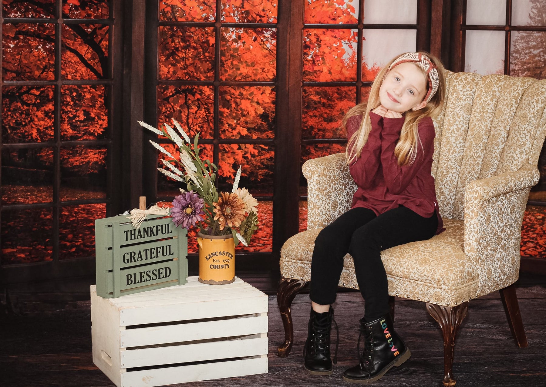 Autumn Rustic Window View Backdrop