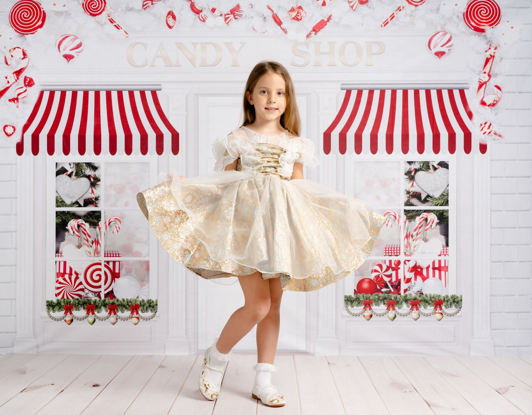 Festive Christmas Candy Shop Backdrop