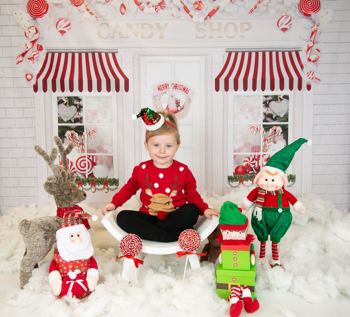 Festive Christmas Candy Shop Backdrop