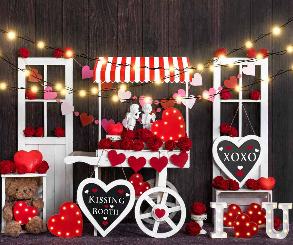 Romantic Heart Kissing Booth Backdrop