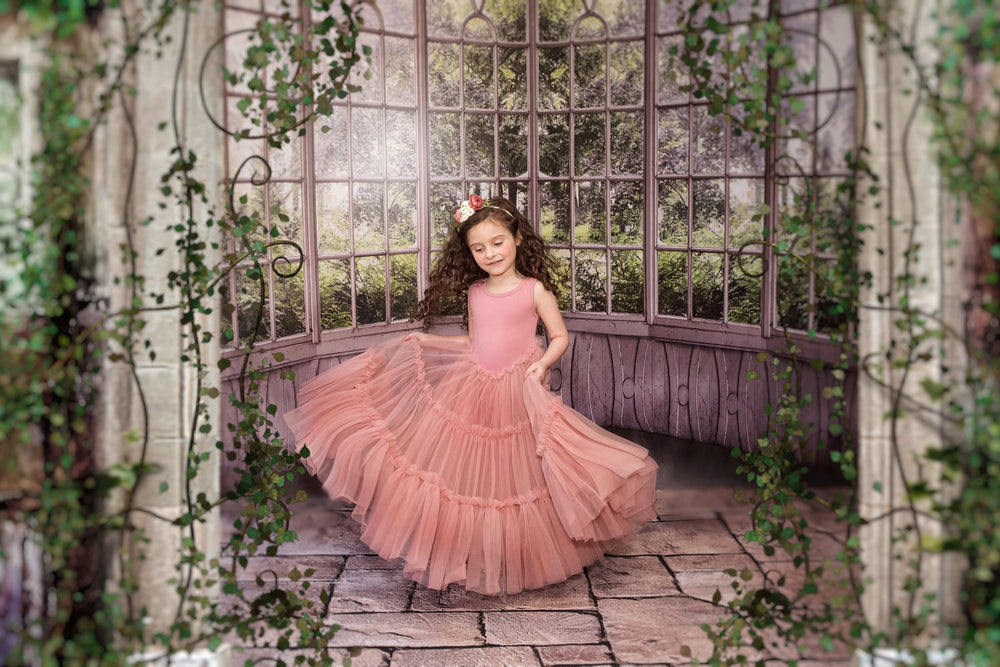 Vintage Arched Window Garden View Backdrop