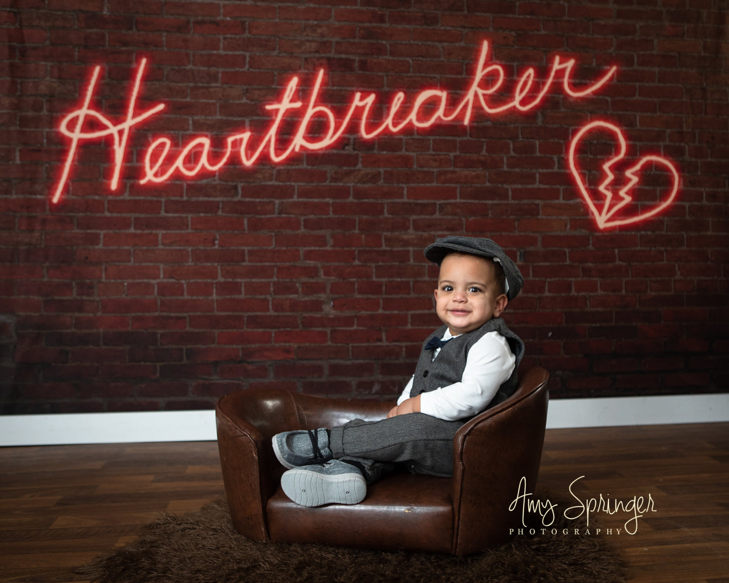 Neon Heartbreaker Brick Wall Backdrop