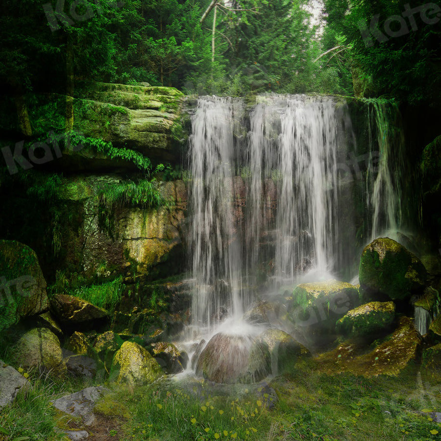 Lush Forest Waterfall Photography Backdrop