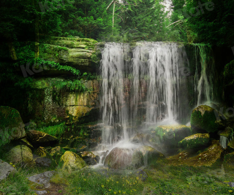 Lush Forest Waterfall Photography Backdrop