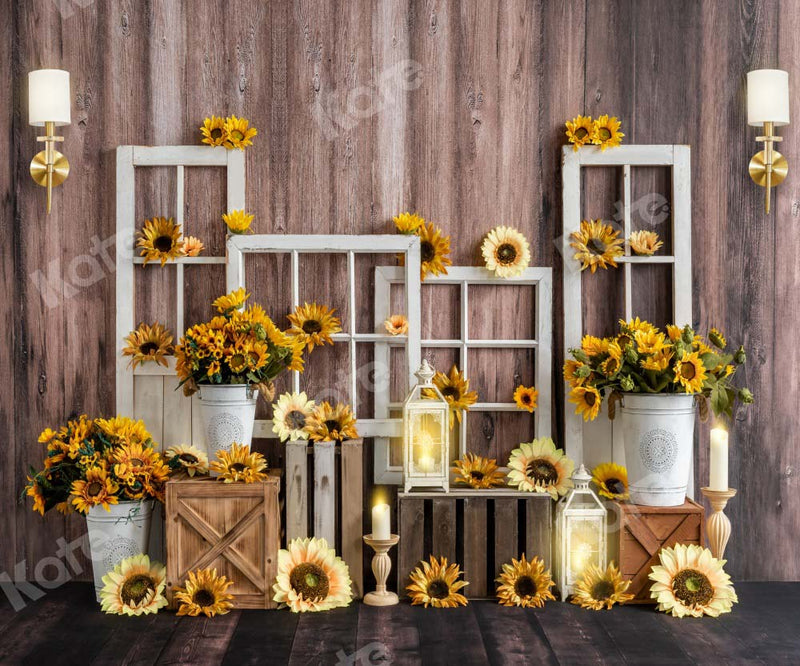 Rustic Sunflower Window Frame Backdrop